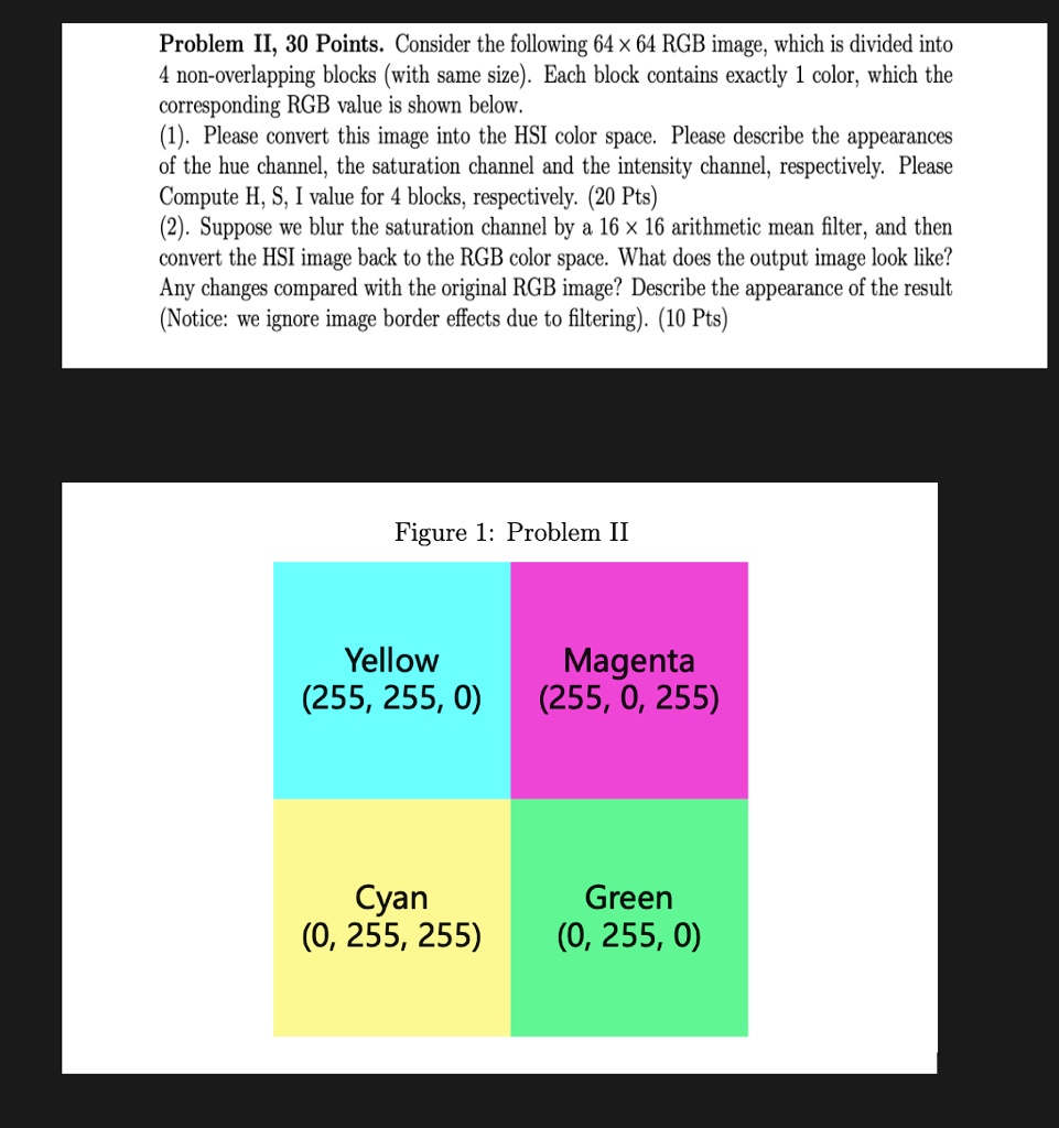 Problem II, 30 Points. Consider the following 64 x 64 RGB image, which is divided into 4 non ...