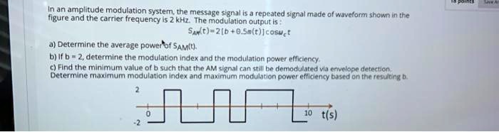 SOLVED: In an amplitude modulation system, the message signal is a repeated signal made of ...