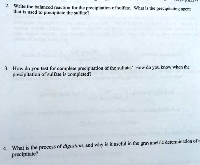 SOLVED: ' write the balanced reaction for precipitation of sulfate ...