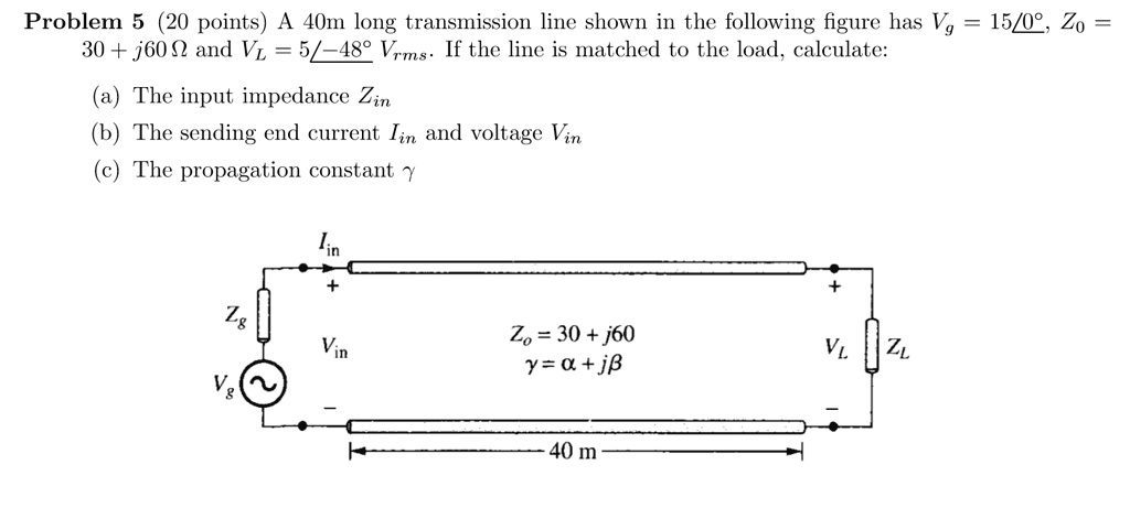 [GET ANSWER] Problem 5 (20 points) A 40m long transmission line shown in the following figure ...
