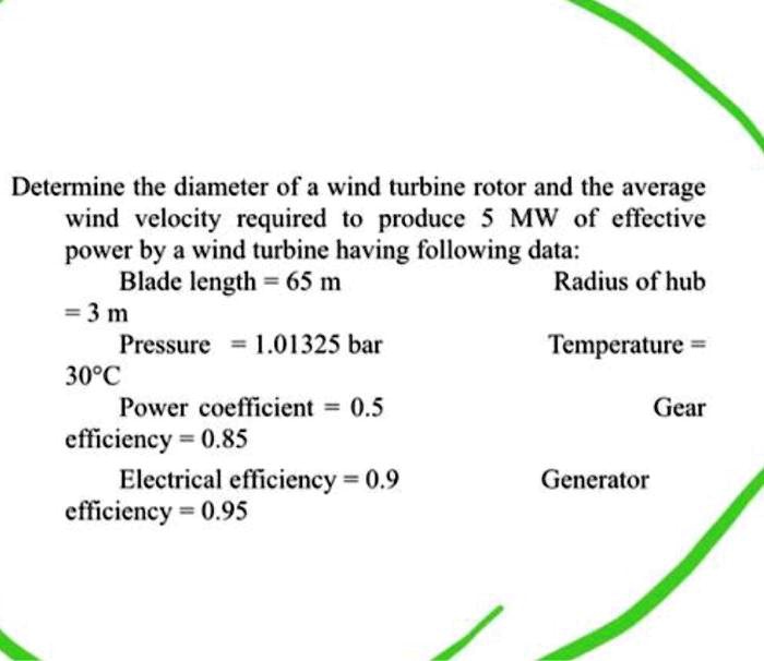 Determine the diameter of a wind turbine rotor and the average wind ...