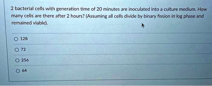 2 bacterial cells with generation time of 20 minutes are inoculated ...