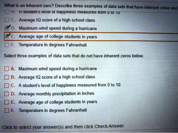 what is an inherent zero describe three examples of data sets that have ...