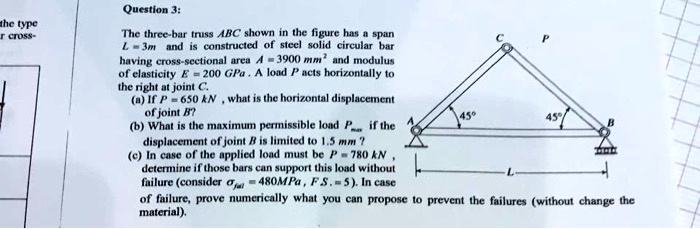 SOLVED: Question 3: The type r cross- The three-bar truss ABC shown in the figure has a span L ...