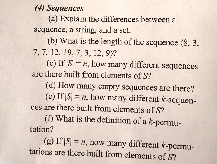 SOLVED: Sequences (a) Explain the differences between a sequence, a ...