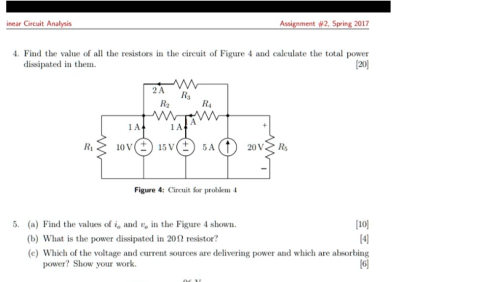 the current through r4 is 1 inear circuit analysis assignment 2spring 2017 4 find the value of ...