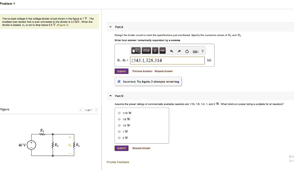 SOLVED: Problem 1 The no-load voltage in the voltage-divider circuit ...