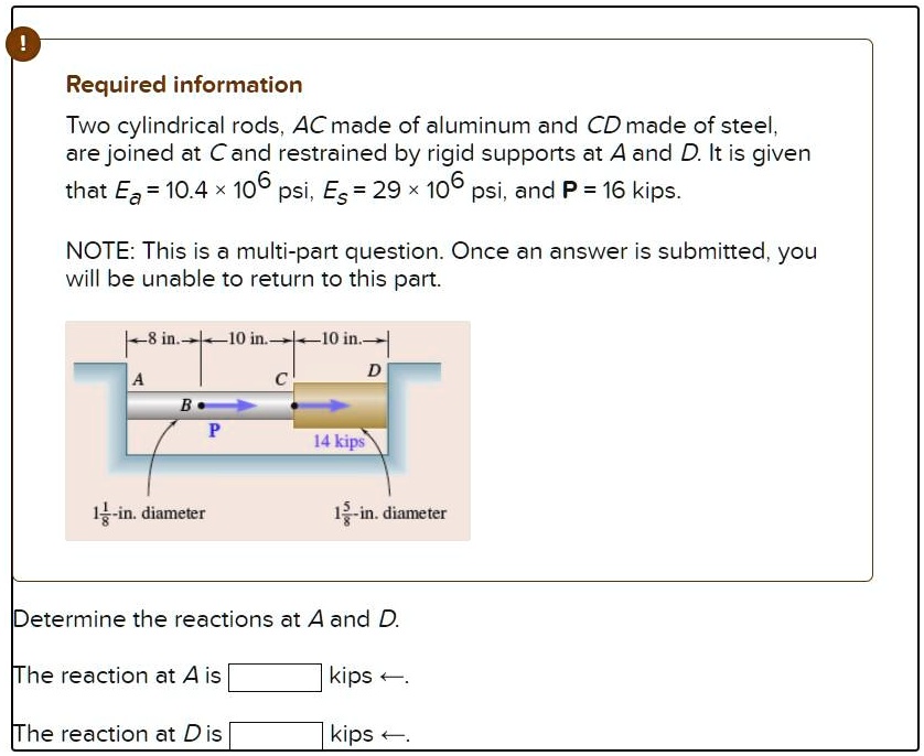 SOLVED: Two cylindrical rods, AC made of aluminum and CD made of steel ...