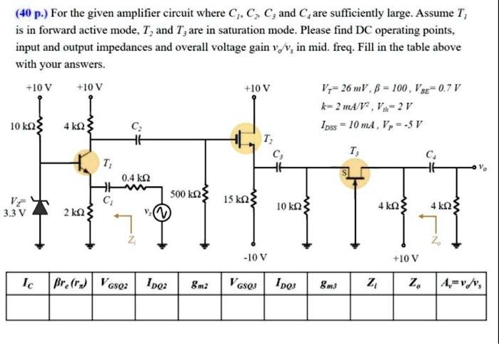 SOLVED: Texts: 40 p. For the given amplifier circuit where C, CC, and C are sufficiently large ...