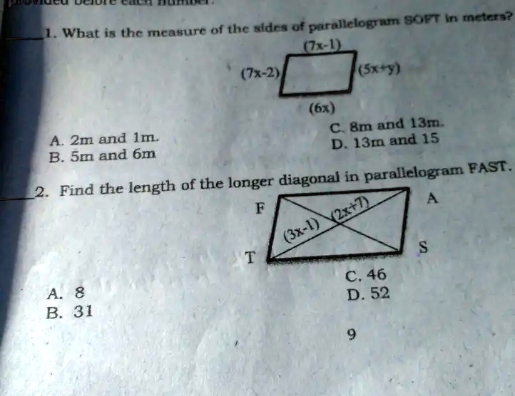 1. What is the measure of the sides of parallelogram SOFT in meters ...