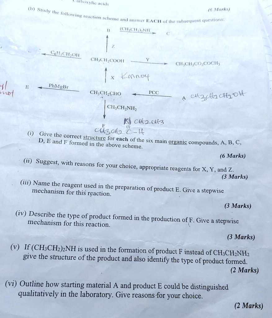 carboxylic acids 6 marks b study the following reaction scheme and answer each of the subsequent ...