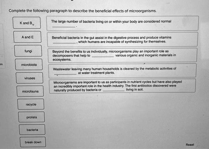 SOLVED: Complete the following paragraph to describe the beneficial ...
