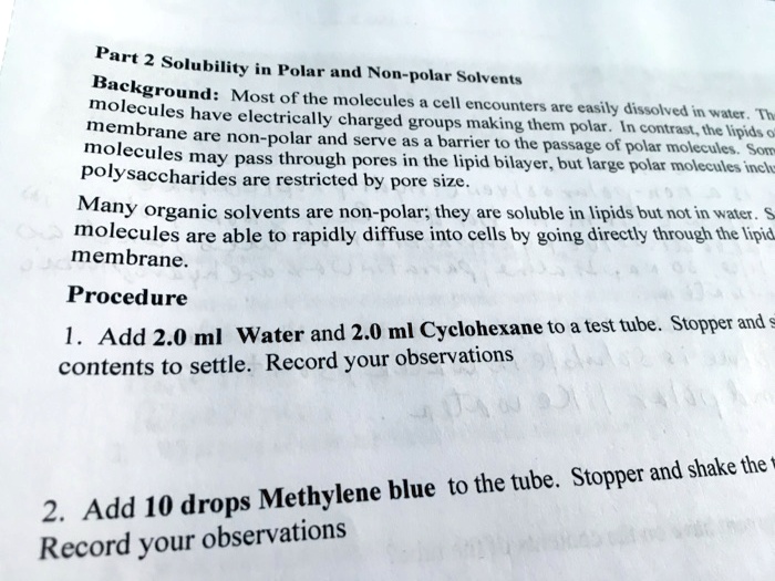 SOLVED: Part Solubility in Polar and Non-polar Solvents Background ...