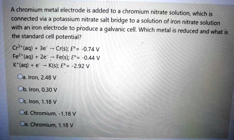 A chromium metal electrode is added to a chromium nitrate solution ...