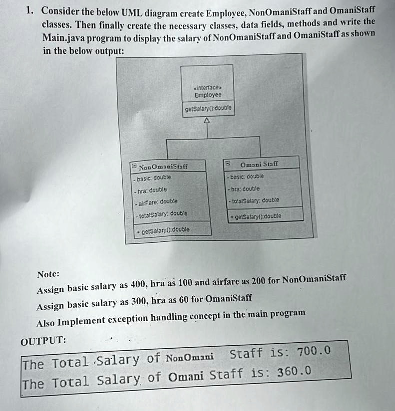 SOLVED: Consider the below UML diagram to create Employee ...