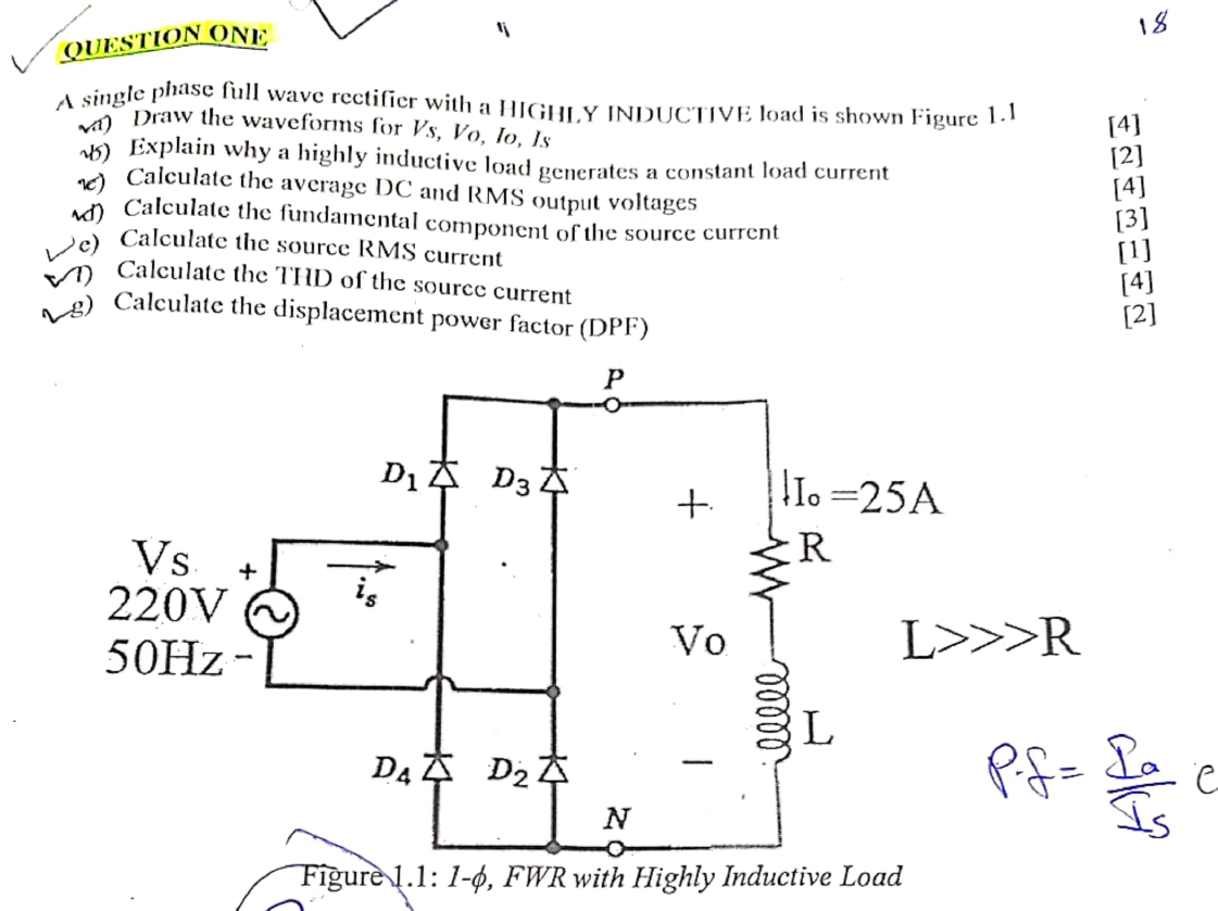 QUESTION ONE 1 18 A single phase full wave rectifier with a HIGHICY ...