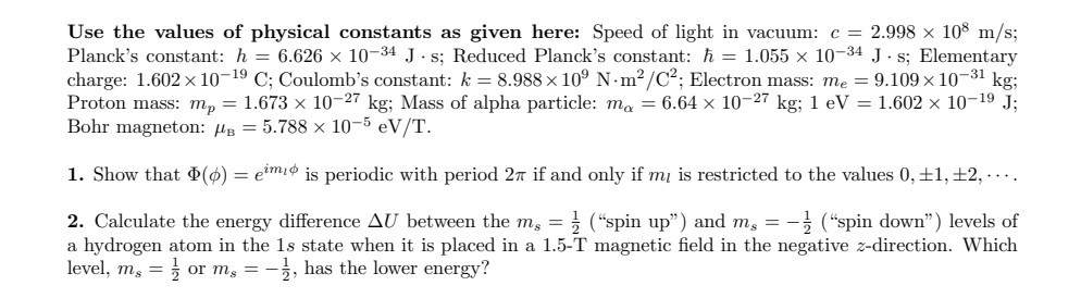 SOLVED: Use the values of physical constants as given here: Speed of ...
