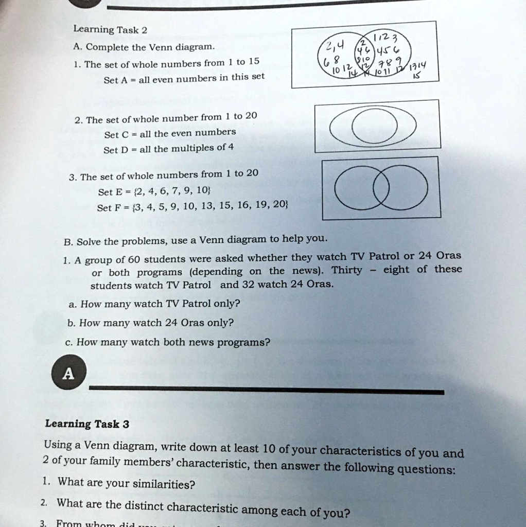 Answer of this module Learning Task 2 A. Complete the Venn diagram The set of whole numbers from ...