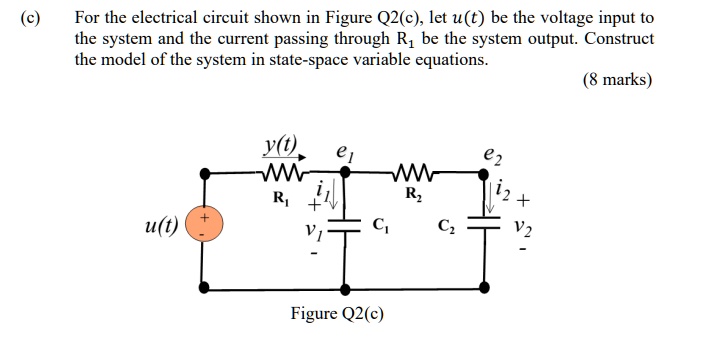 SOLVED: For the electrical circuit shown in Figure Q2(c), let u(t) be the voltage input to the ...