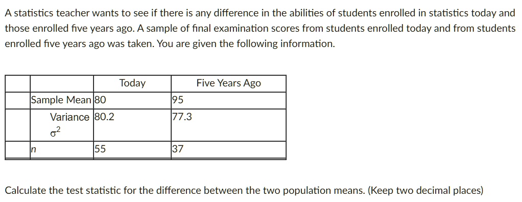 SOLVED: A statistics teacher wants to see if there is any difference in ...