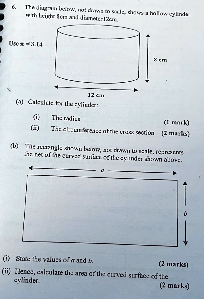 SOLVED: The diagram below, not drawn to scale, shows a hollow cylinder with a height of 8 cm and ...