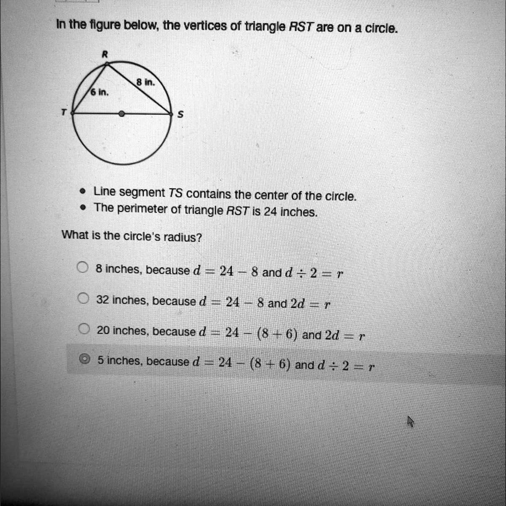 SOLVED: 'In the figure below, the vertices of triangle RST are on a ...