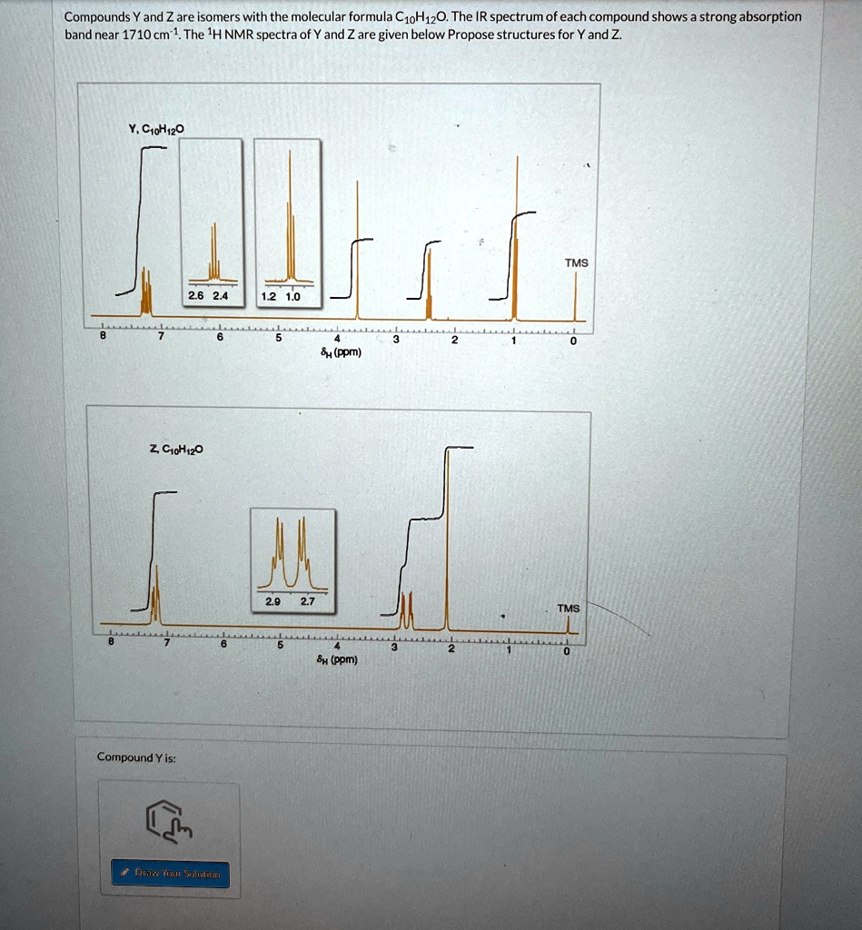 Compounds Y and Z are isomers with the molecular formula C10H12O. The ...