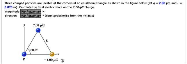 SOLVED: Three charged particles are located at the corners of an ...