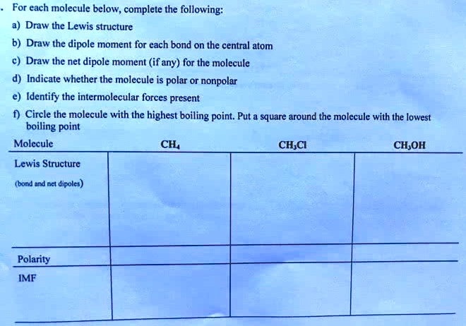 SOLVED: ' For each molecule below, complete the following: a) Draw the ...