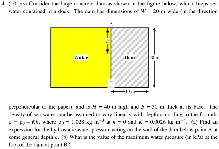 SOLVED: '(10 pts) Consider the large concrete dam as shown in the ...