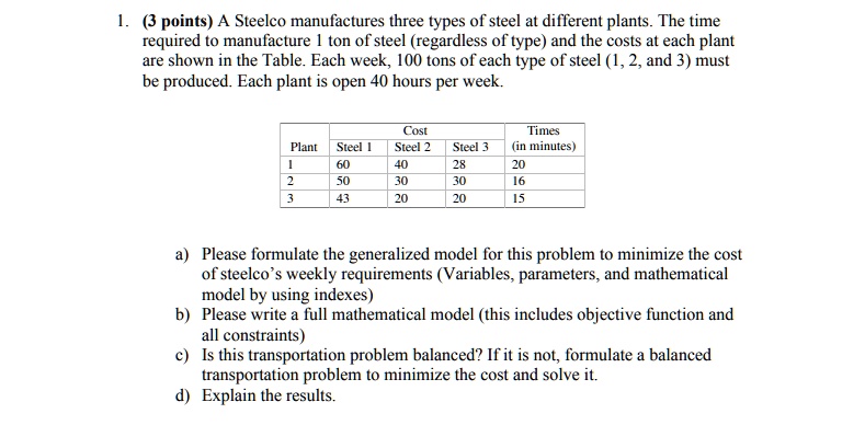 3 points a steelco manufactures three types 0f steel at different ...