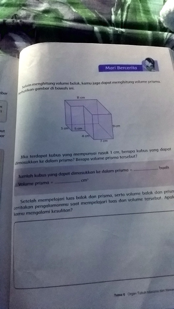 SOLVED: jawab yang benar pakai cara mat kls 5 Mari Bercerita ccluin [ menghitung volume balok ...