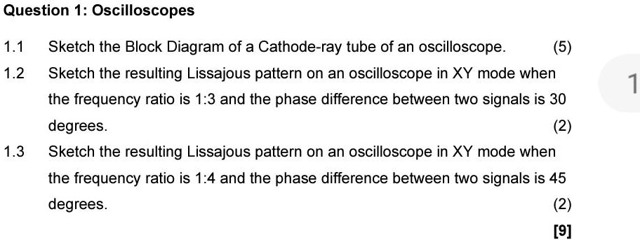 SOLVED: Question 1:Oscilloscopes 1.1 1.2 Sketch the Block Diagram of a ...