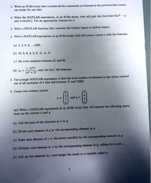 Solved Wiite M File Script That Contains Ell The Commands You Learncd The Previous Labs 3237