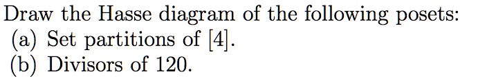 SOLVED: Draw the Hasse diagram of the following posets: Set partitions of [4]. Divisors of 120.