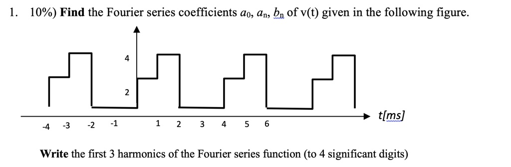 SOLVED: Find the Fourier series coefficients a0, an, bn of v(t) given ...