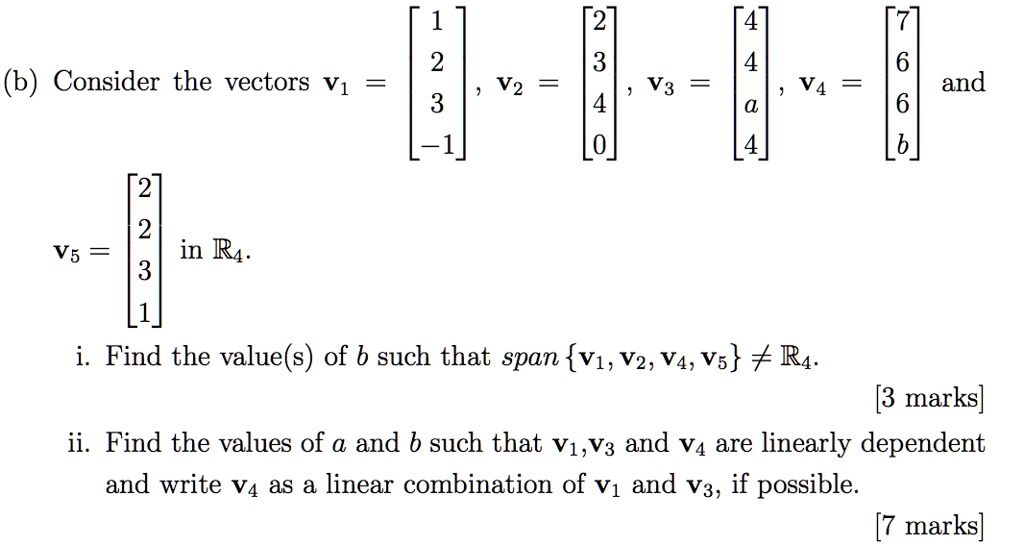 SOLVED 2 3 b Consider The Vectors V1 And 9 V2 V3 V4 3 4 0 B 1 2 2
