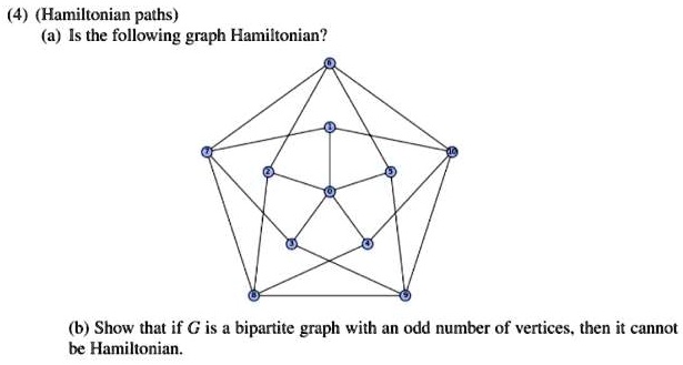(4) (Hamiltonian paths) (a) Is the following graph Hamiltonian? (b) Show that if G is a ...