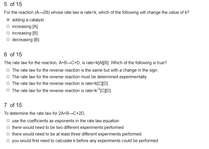 Solved 5 Of 15 For The Reaction A 2b Whose Rate Law Is Rate K Which