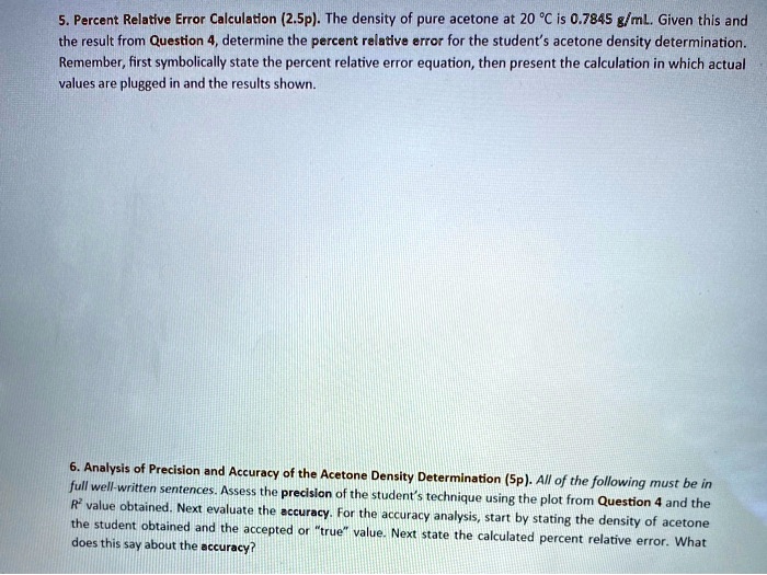 SOLVED: Percent Relative Error Calculation (2.Sp. The density of pure ...