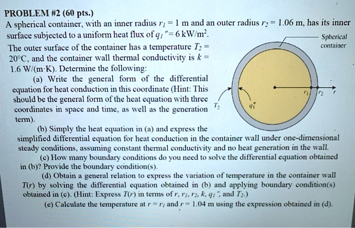 SOLVED: PROBLEM#2(60 pts.) A spherical container, with an inner radius r= l m and an outer ...