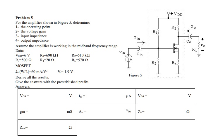 SOLVED: Problem 5: For the amplifier shown in Figure 5, determine: 1. The operating point 2. The ...