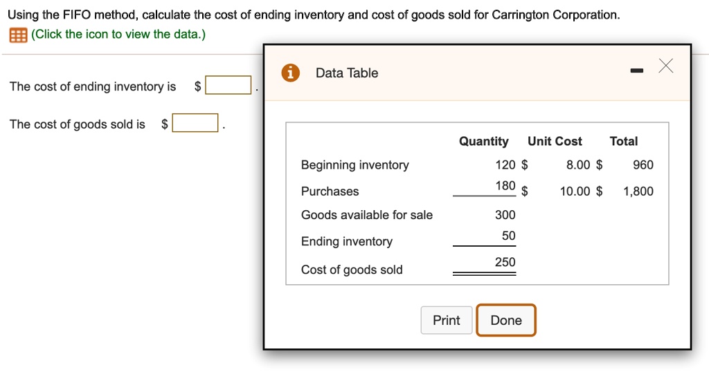 SOLVED: Using the FIFO method, calculate the cost of ending inventory ...
