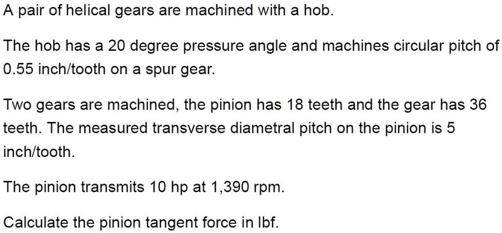 SOLVED: A pair of helical gears are machined with a hob. The hob has a ...