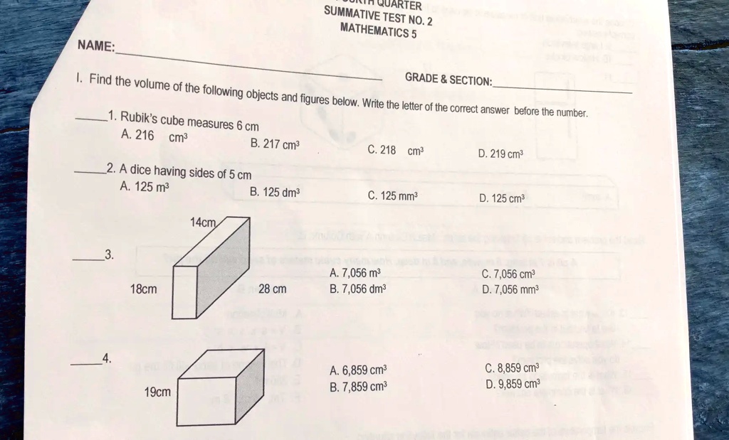 summative quarter test no2 mathematics name find the volume of the ...