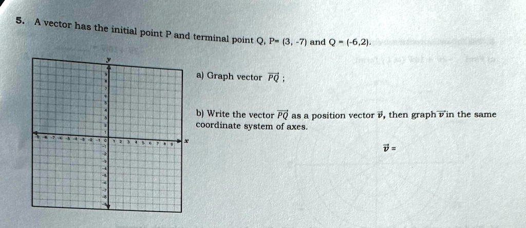 5. A vector has the initial point P and terminal point Q, P= (3, -7 ...