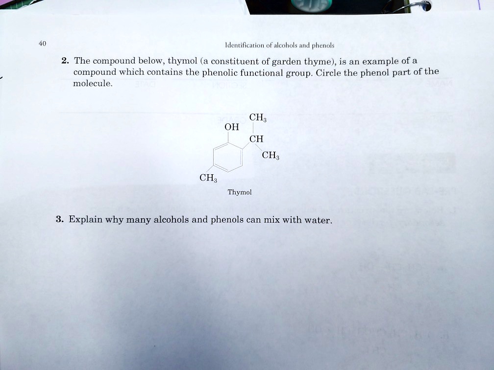 SOLVED: Idetutification of alcohols and phenols The compound below ...