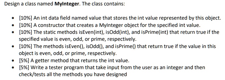 Design A Class Named Myinteger The Class Contains 10 An Int Data Field Named Value That
