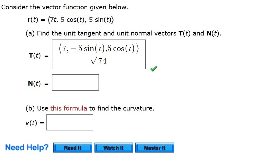 SOLVED: Texts: Consider the vector function given below. r(t) = (7t, 5 cos(t), 5 sin(t)) (a ...