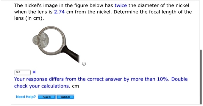 SOLVED:The nickel's image in the figure below has twice the diameter of ...